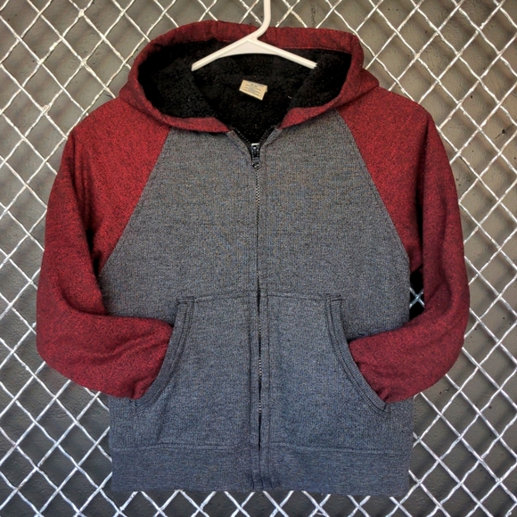 Faded Glory | Jackets & Coats | Kids M 8 Gray Burgundy Zip Up Hoodie ...